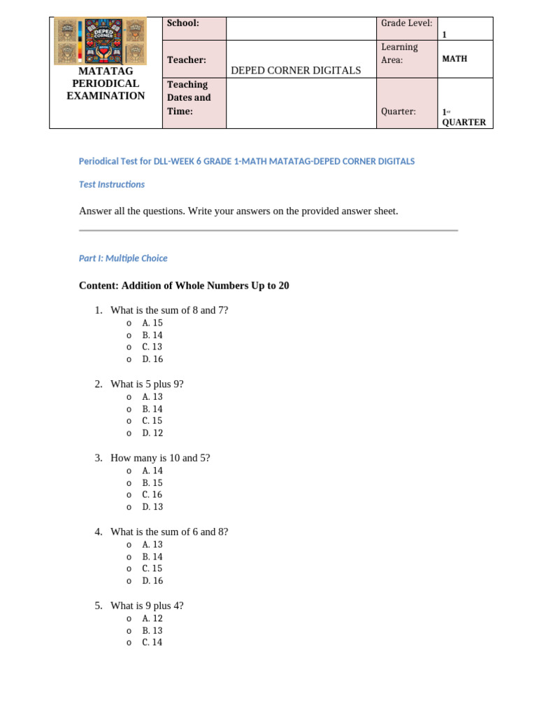 Pt-Week 6-Math - Deped Corner Digitals | PDF