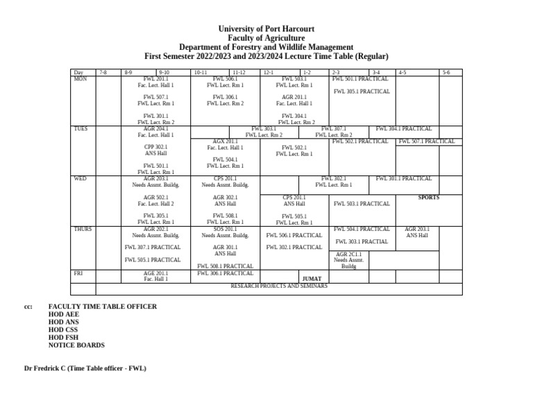 First Semester Lecture Time Table 20222023 20232024 | PDF
