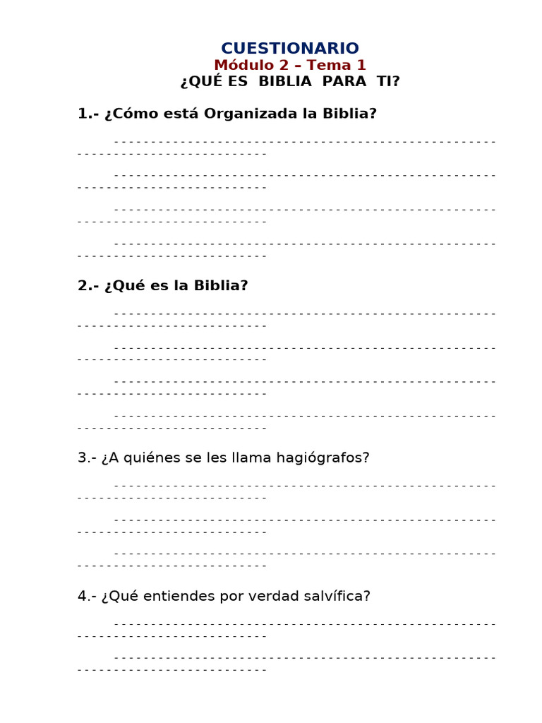 Cuestionario Modulo 2 Tema 1 Que Es La Biblia | PDF