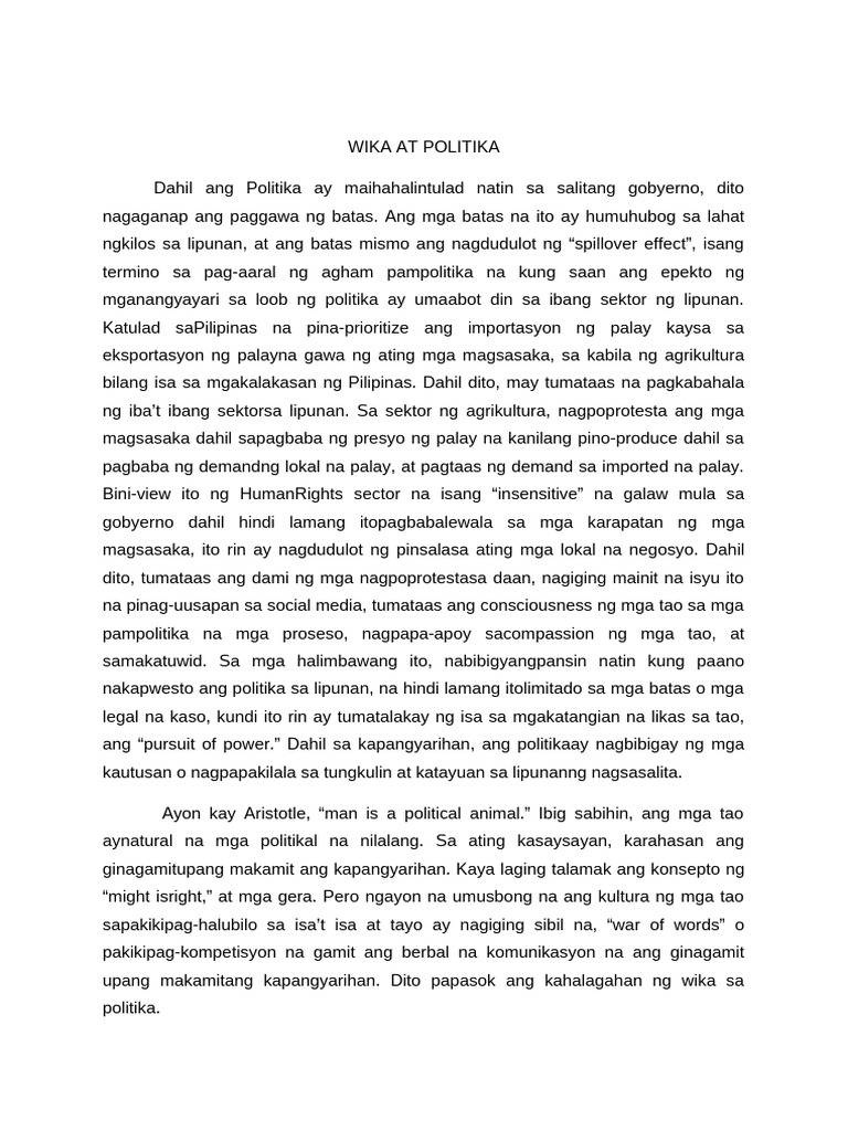 Wika at Politik WPS Office | PDF
