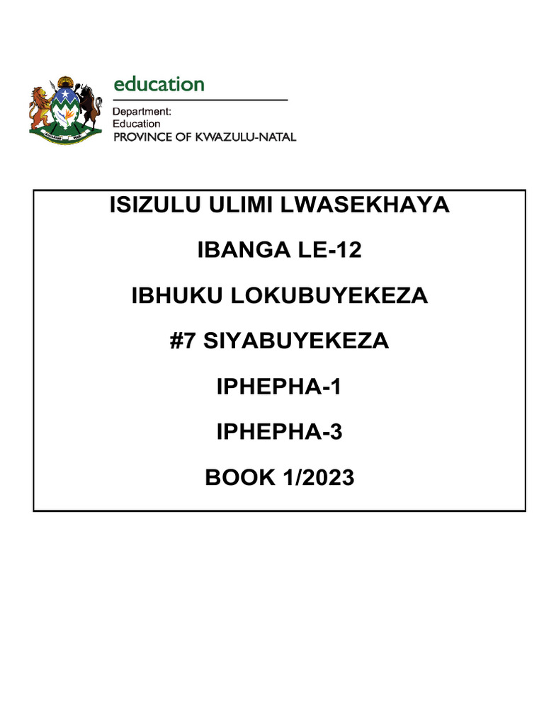 # 7 Siyabuyekeza Isizulu 2023 Book 1 | PDF