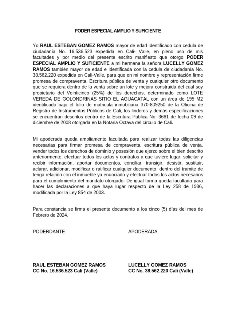 Poder Especial Amplio y Suficiente | PDF