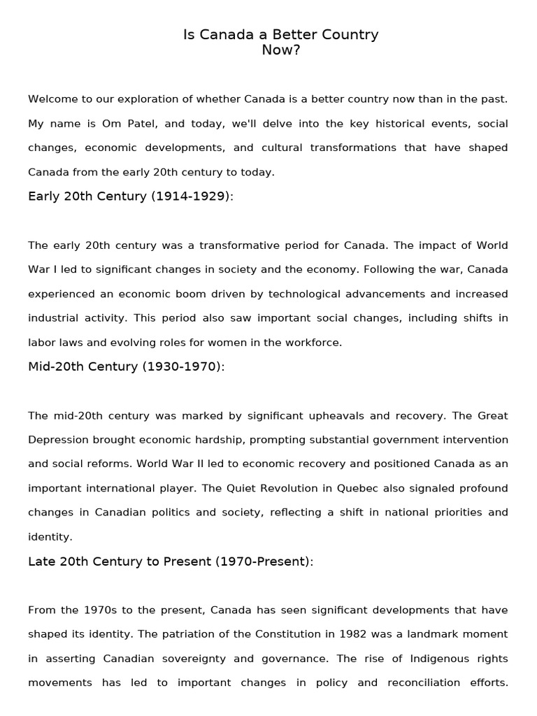 Is Canada A Better Country Now Script | PDF