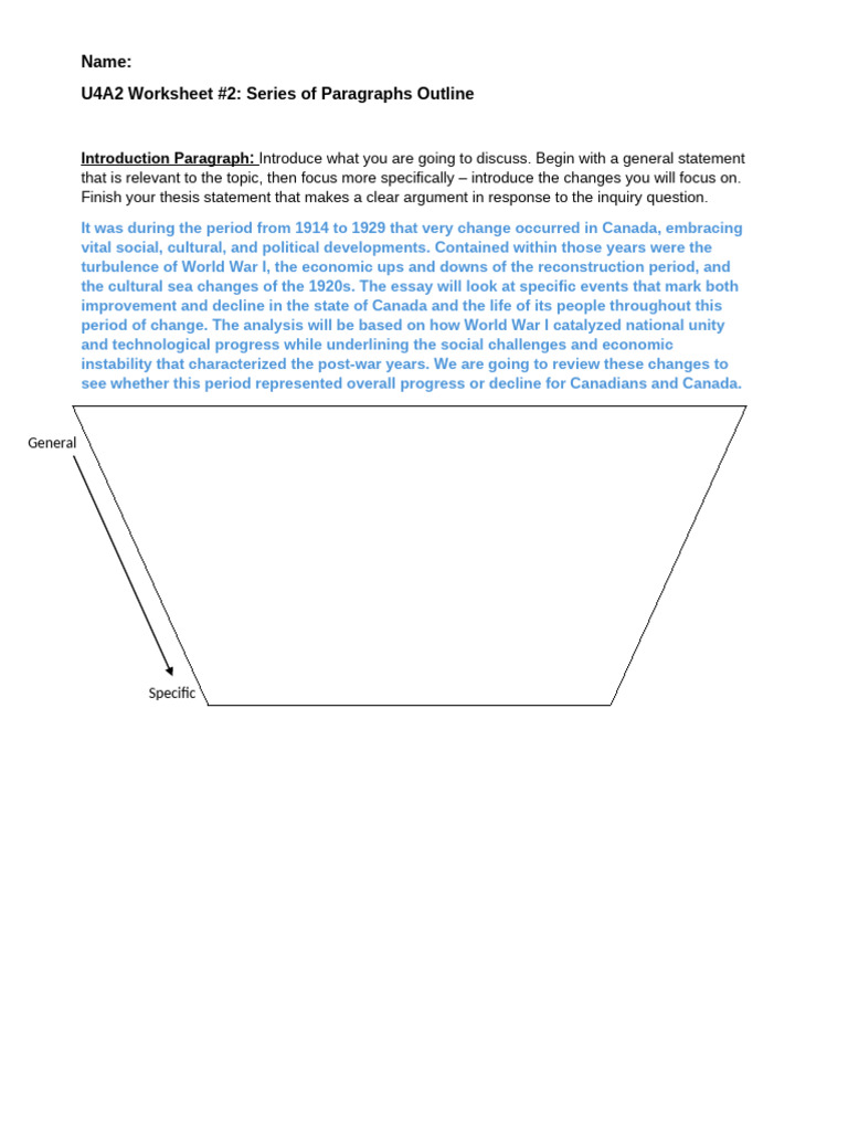 U4A2 Worksheet 2_series of paragraphs outline | PDF