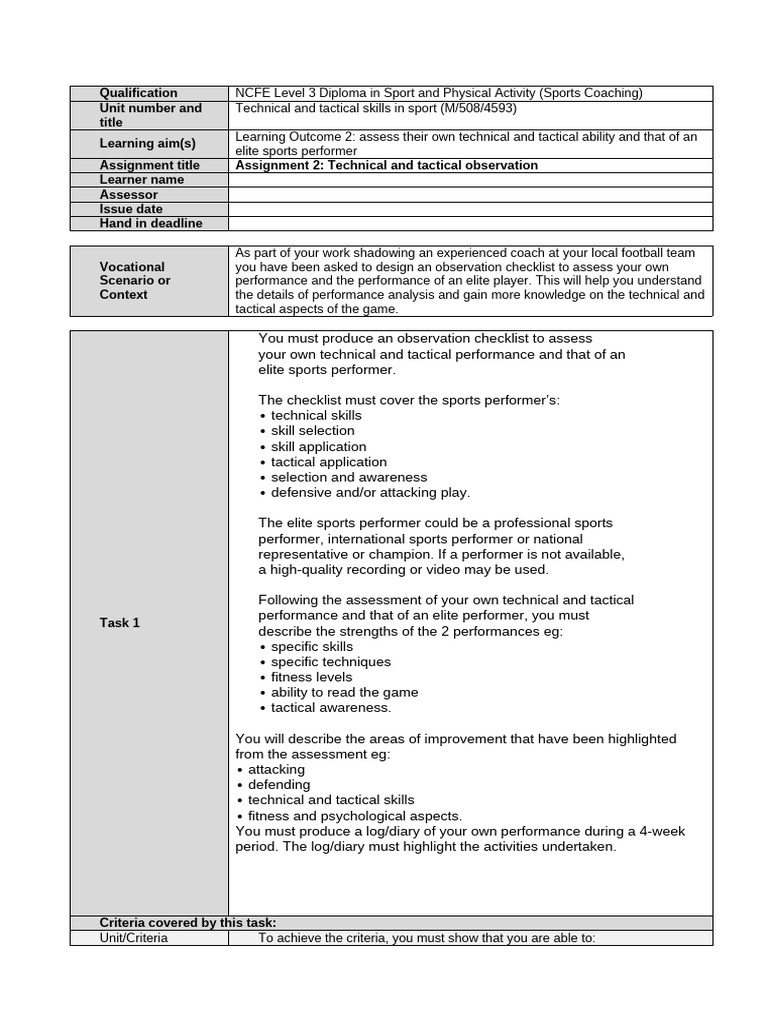 Assessing Technical and Tactical Skills | PDF | Learning | Sports