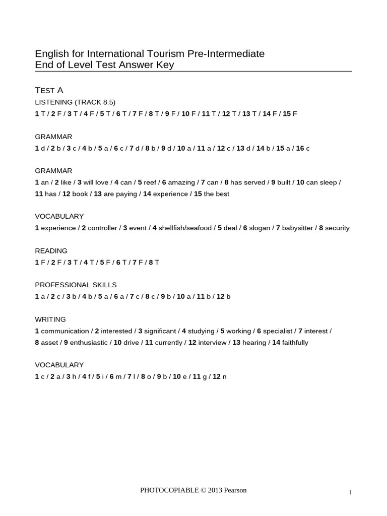 End_of_level_Test_AB_Answer_Keys | PDF