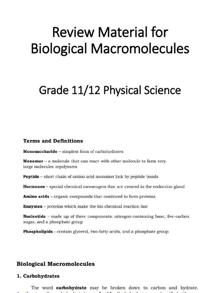 Review For Biological Macromolecules | PDF