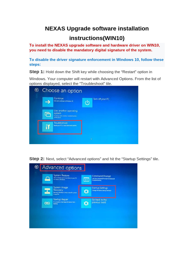 NEXAS - Upgrade Software Installation Instructions - WIN10 | PDF
