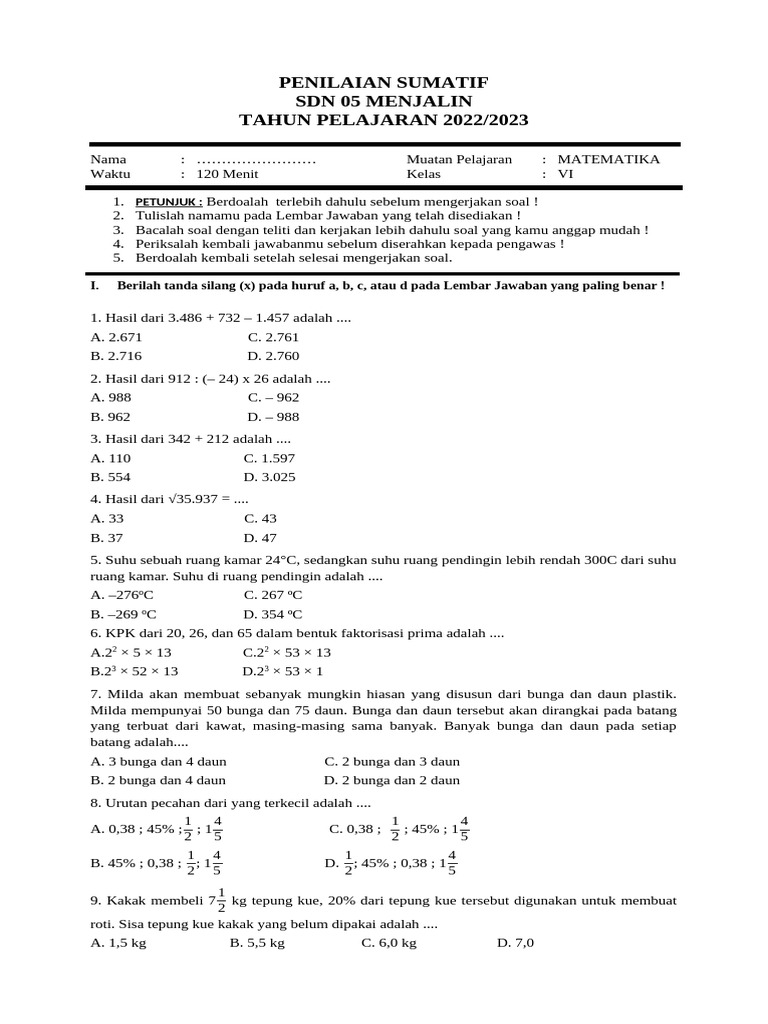 Soal Matematika Fix | PDF