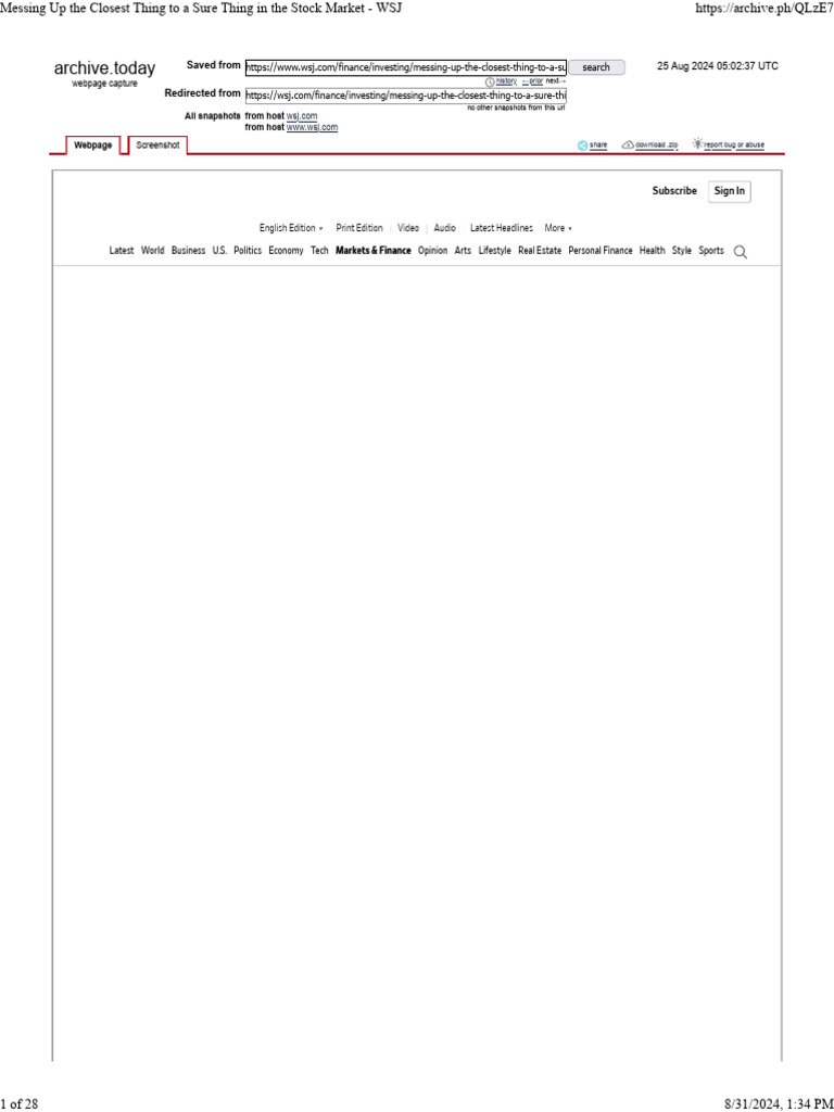 Messing Up The Closest Thing To A Sure Thing in The Stock Market - WSJ | PDF