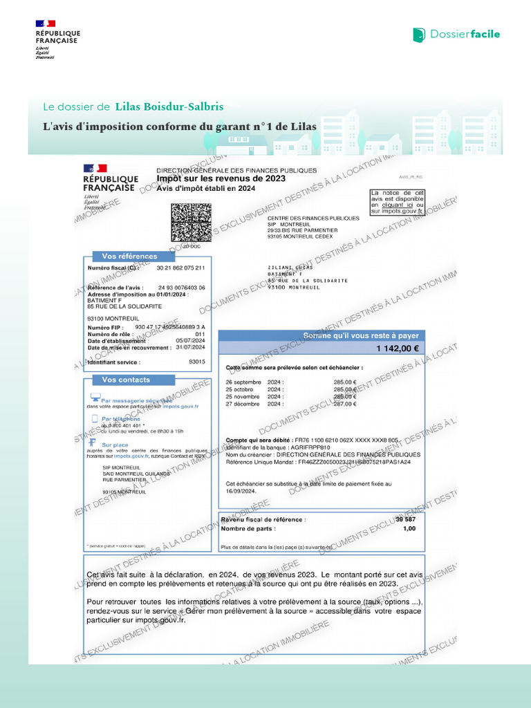 Avis D'imposition MR Zilliani Lucas | PDF