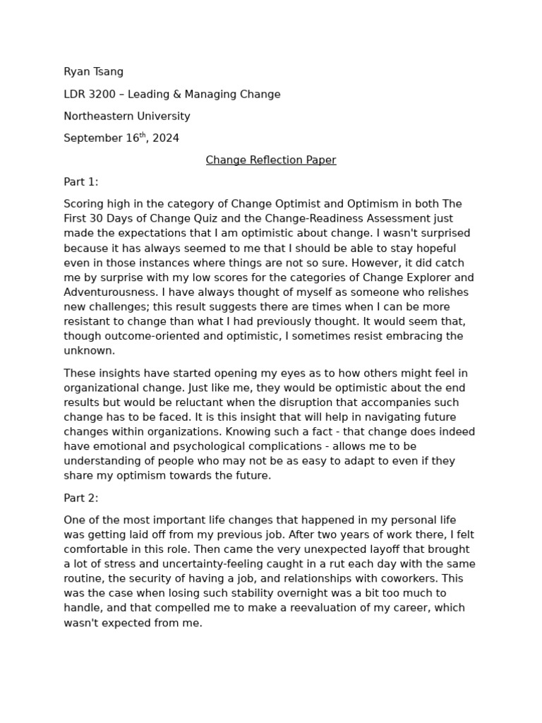 Ryan Tsang - Week 3 Change Reflection Paper | PDF