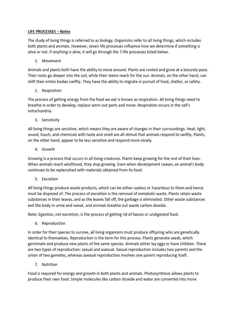 Life Process Notes Pdf