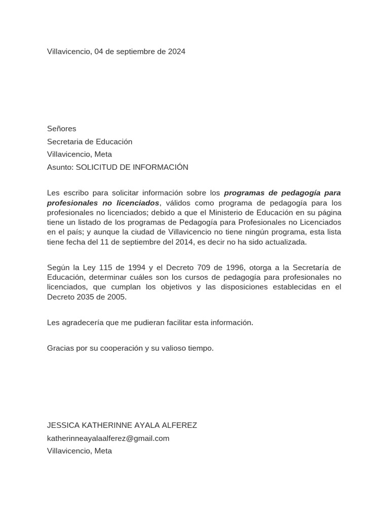 Carta de Solicitud de Documentacion | PDF