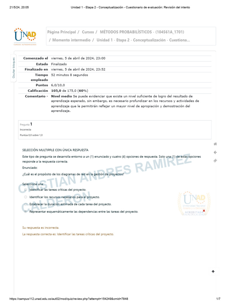 Unidad 1 - Etapa 2 - Conceptualización - Cuestionario de Evaluación - Revisión Del Intento | PDF