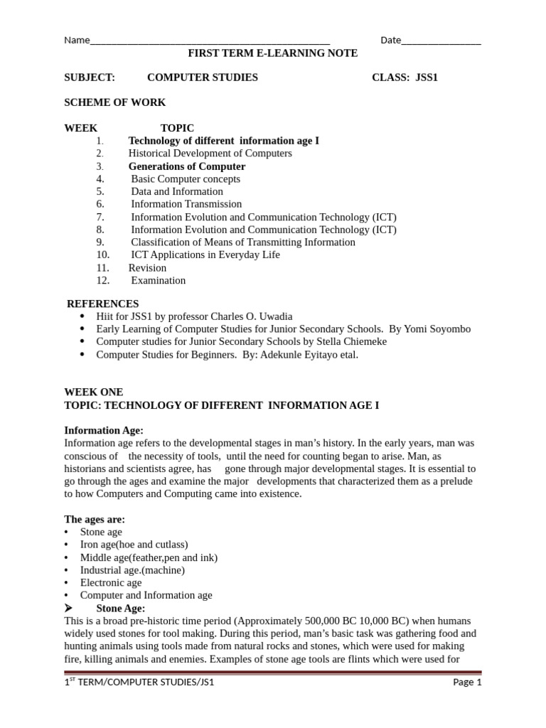 1st Term j1 Computer Studies | PDF