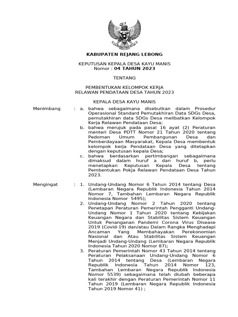 Contoh - SK Pendataan Desa | PDF