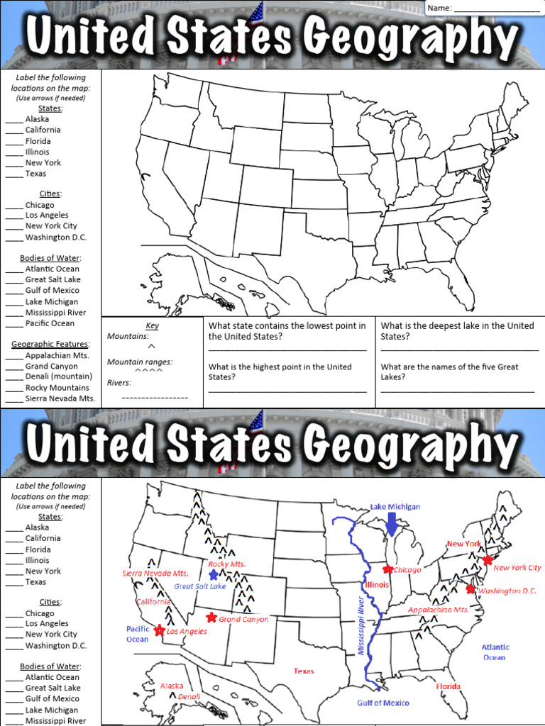 United States Geography Worksheet | PDF | Earth Sciences | Travel
