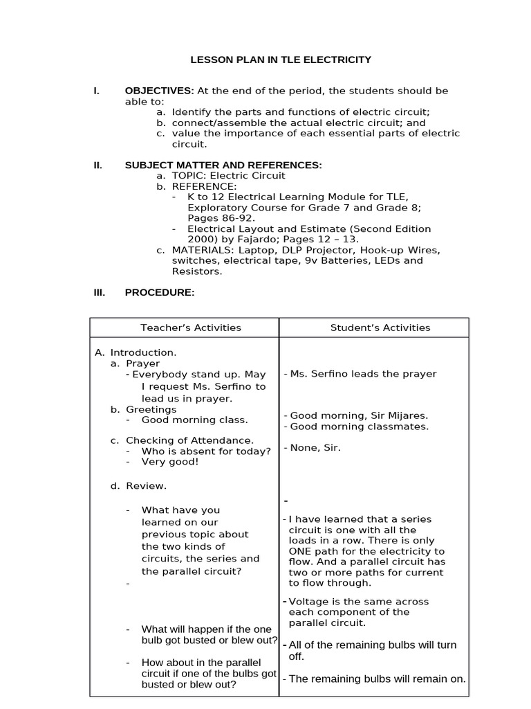 detailed-lesson-plan-in-TLE Electricity | PDF