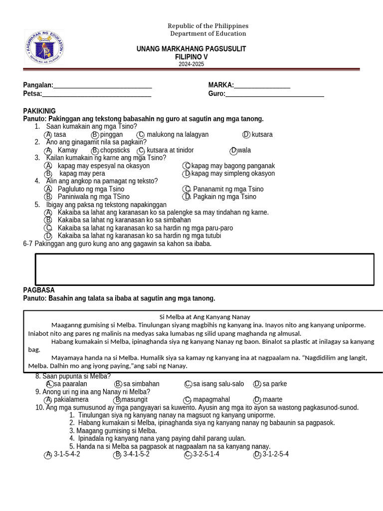 Filipino 5 With Tos | PDF