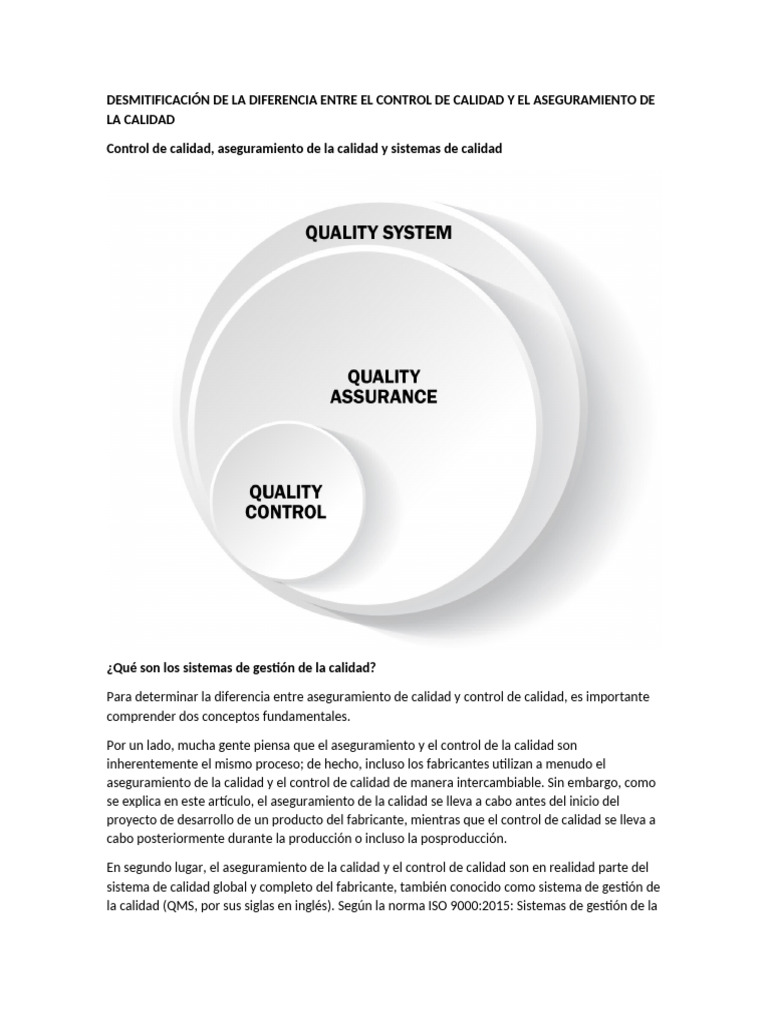 Control Vs Aseguramiento de Calidad | PDF