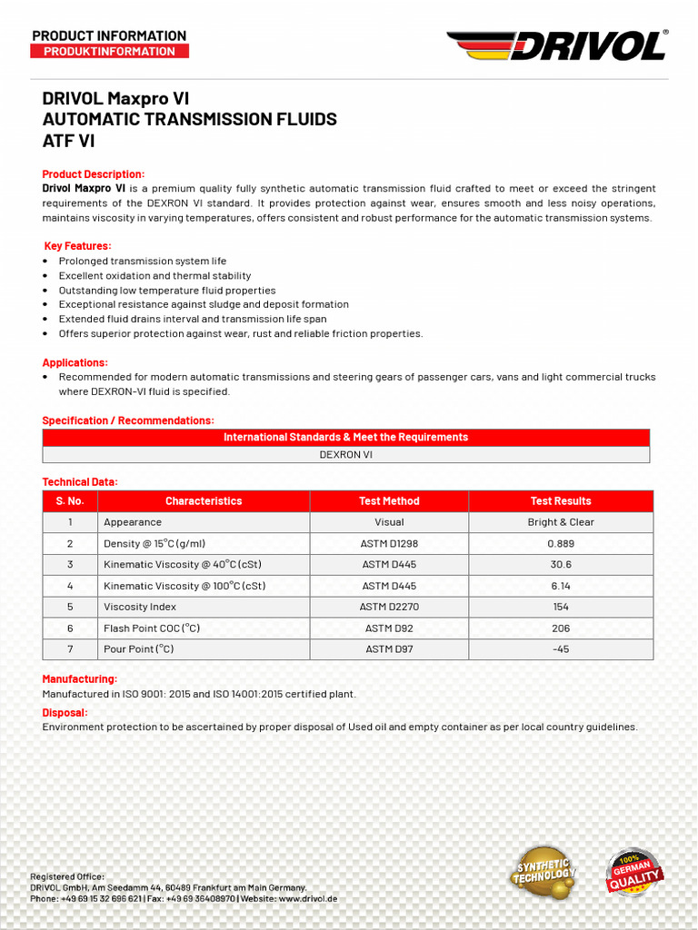 Tds-0144 Drivol Maxpro ATF VI | PDF