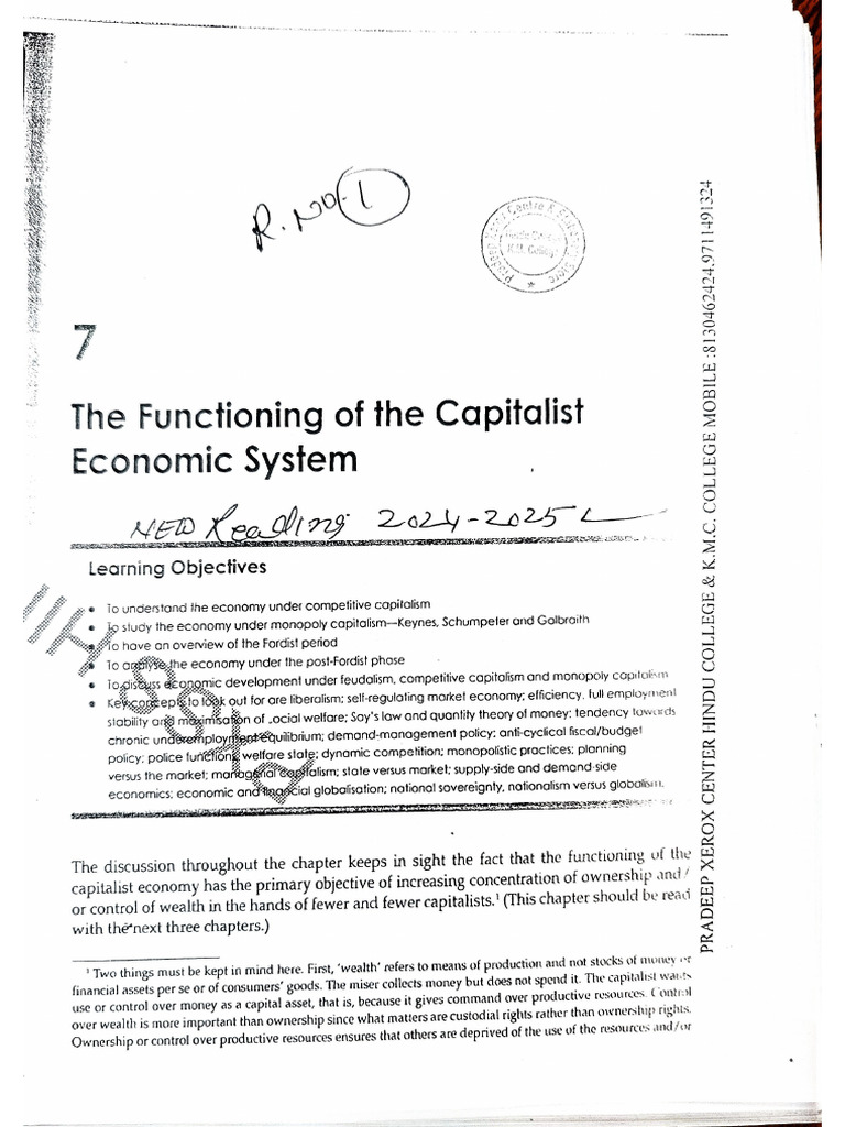 The Functioning of Capitalist Economic System | PDF