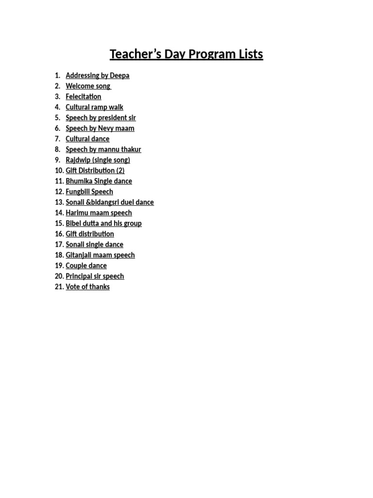 Teacher Day Program Lists | PDF