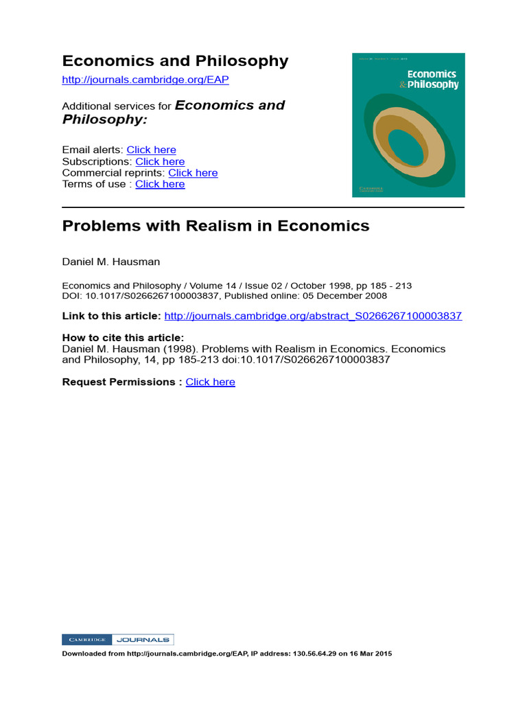(HA98) Hausman, D. M. (1998) - Problems With Realism in Economics. | PDF