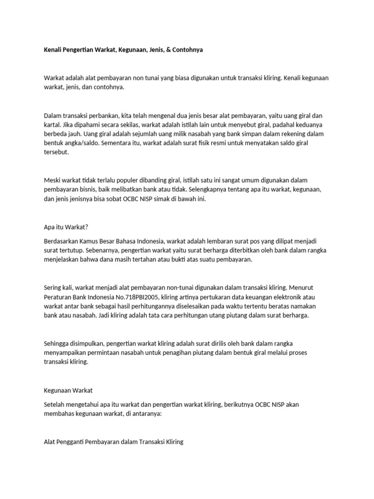 Kenali Pengertian Warkat | PDF