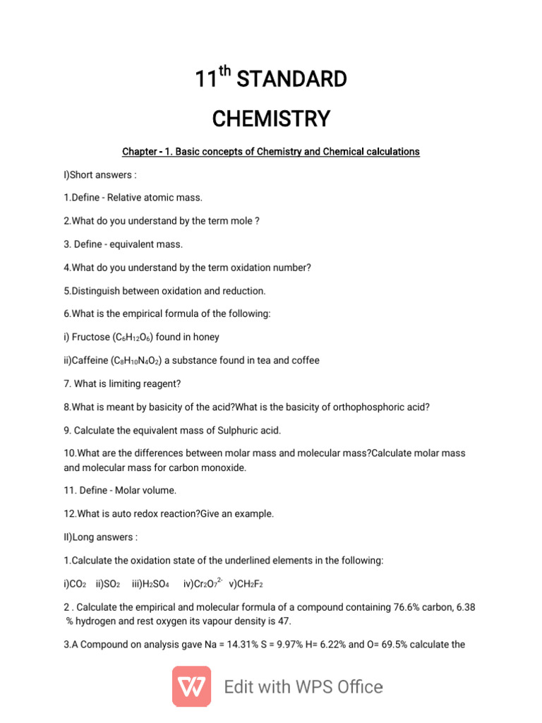11th STANDARD Question Bank-WPS Office | PDF