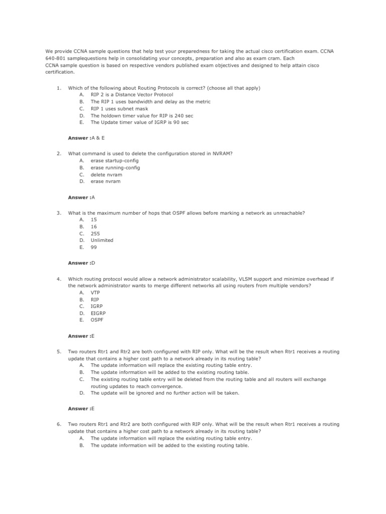 CCNA Questions | PDF | Network Switch | Duplex (Telecommunications)