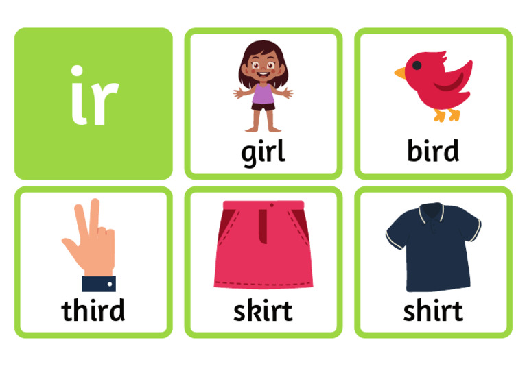 Green Colorful Cute Playful Ir Phonics Illustrative Education Flashcard ...