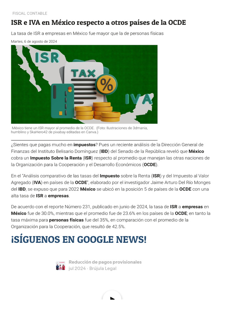 ISR e IVA en México Respecto A Otros Países de La OCDE - IDC | PDF