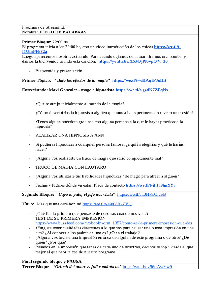 Guión de Juego de Palabras - Programa 59 | PDF