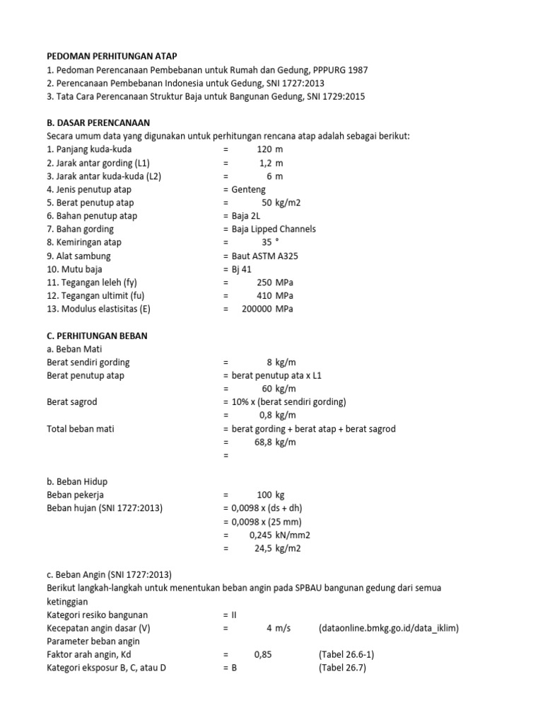 Perhitungan Beban Perencanaan Atap | PDF