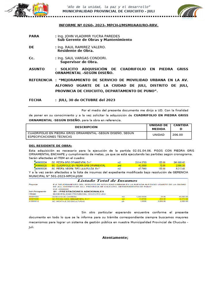 Informe - 0260 Adquisicion de Cuadrifolio - Según Diseño. | PDF