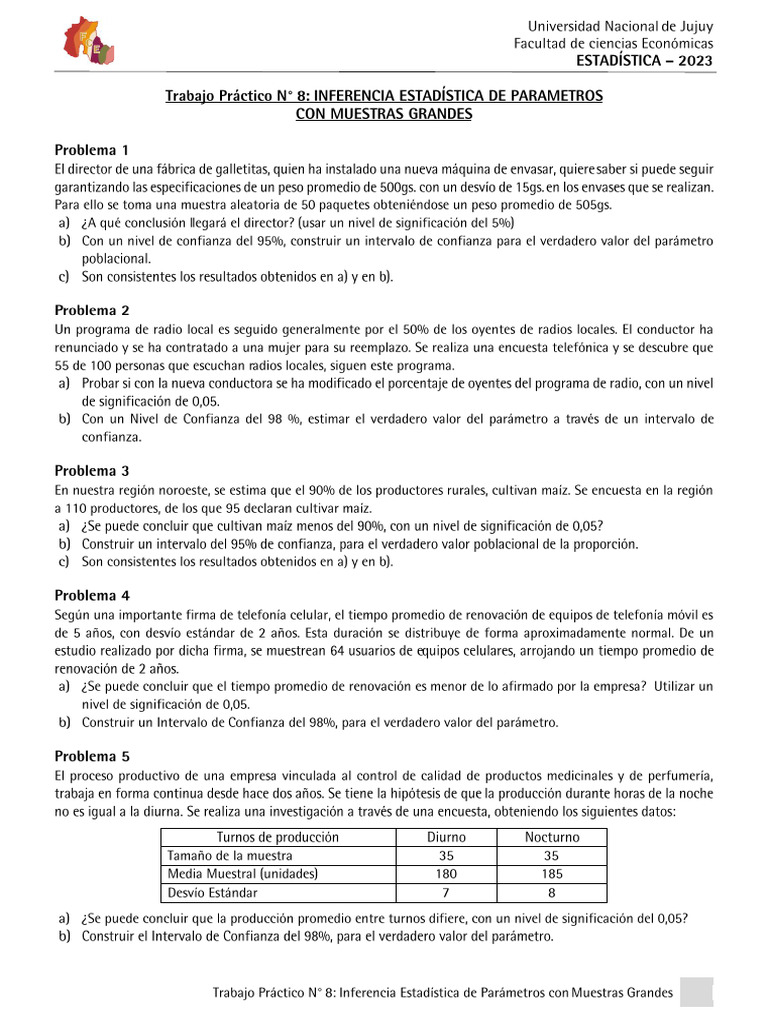 TP 8. Inferencia Estadística Con Muestras Grandes 2023 | PDF