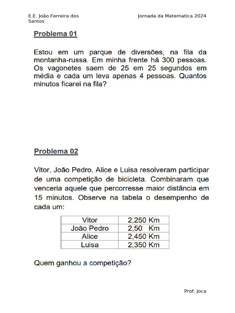 Problemas Converncionais Prof. Joca | PDF