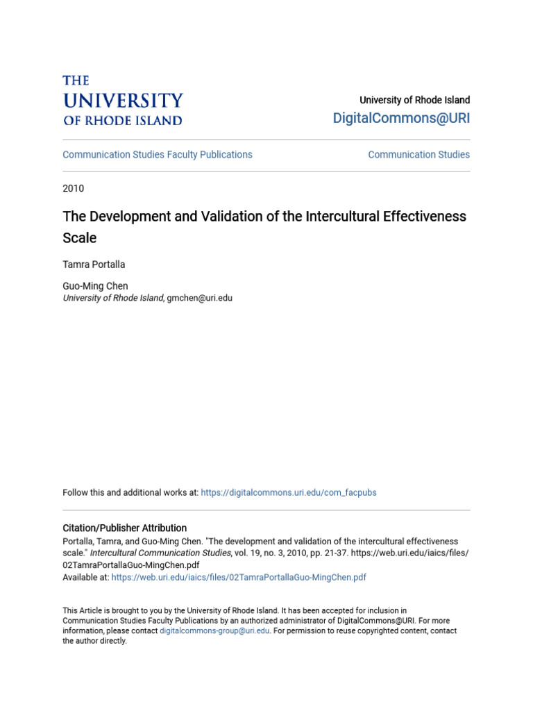 The Development and Validation of the Intercultural Effectiveness | PDF