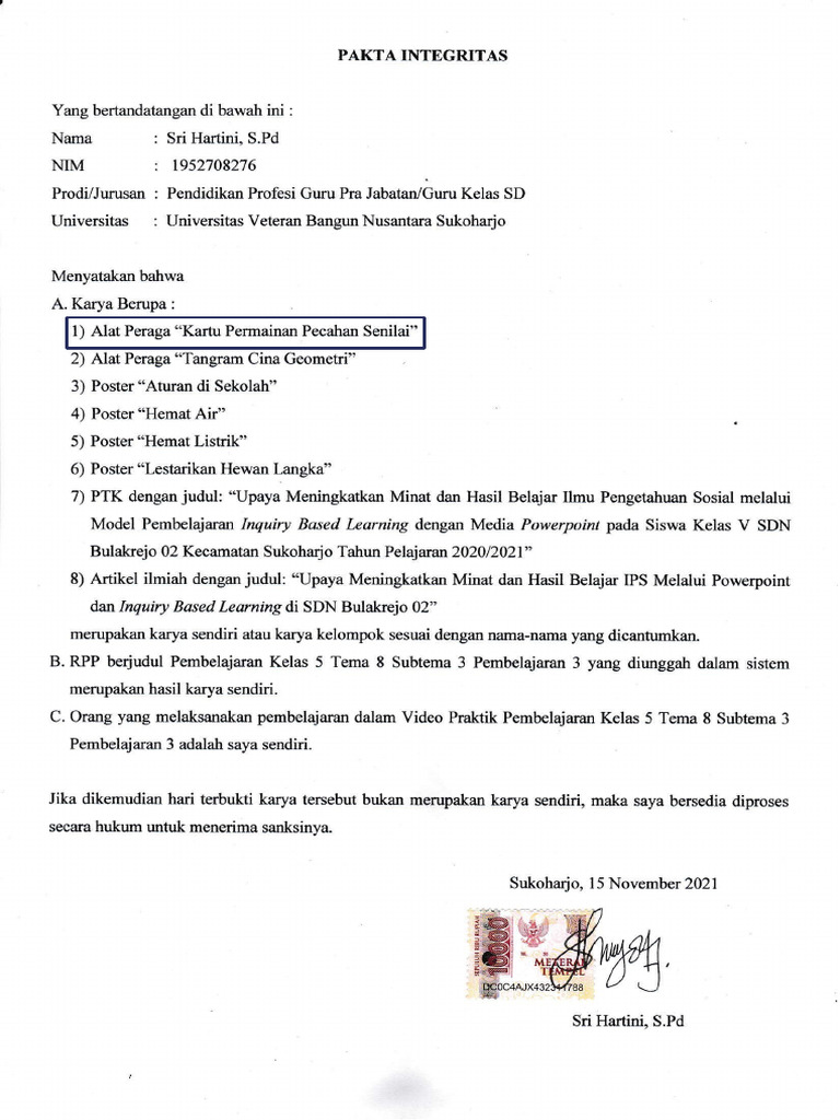 Contoh Portofolio UKin Membuat Karya Inovasi | PDF