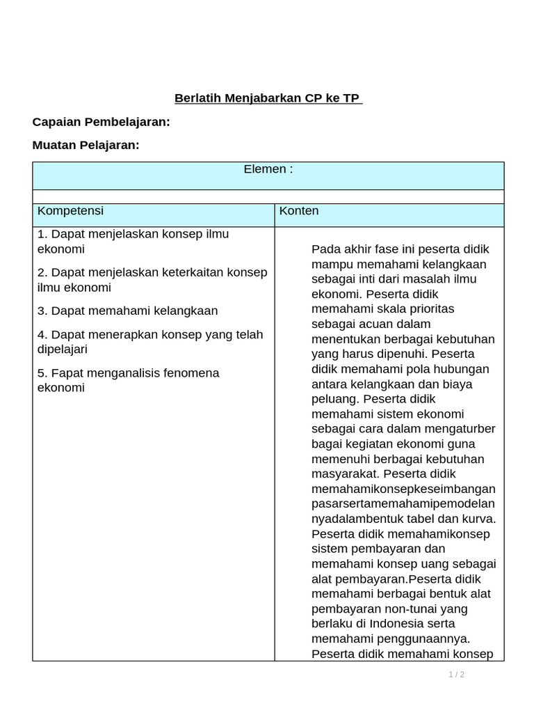 Berlatih Menjabarkan CP ke TP (2) | PDF