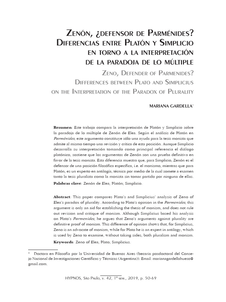 Gardella - Zenón, Defensor de Parménides. Diferencias Entre Platón y ...