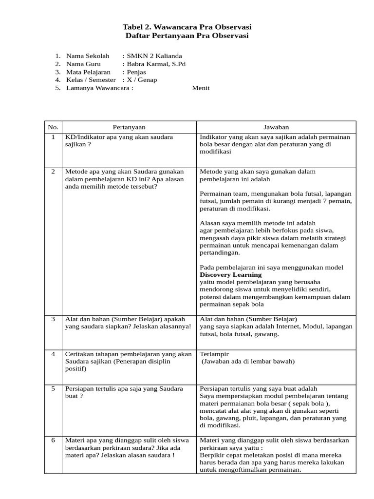 Apri (Tabel Pra Observasi) | PDF