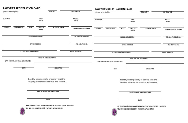 Lawyer Registration Card Form | PDF