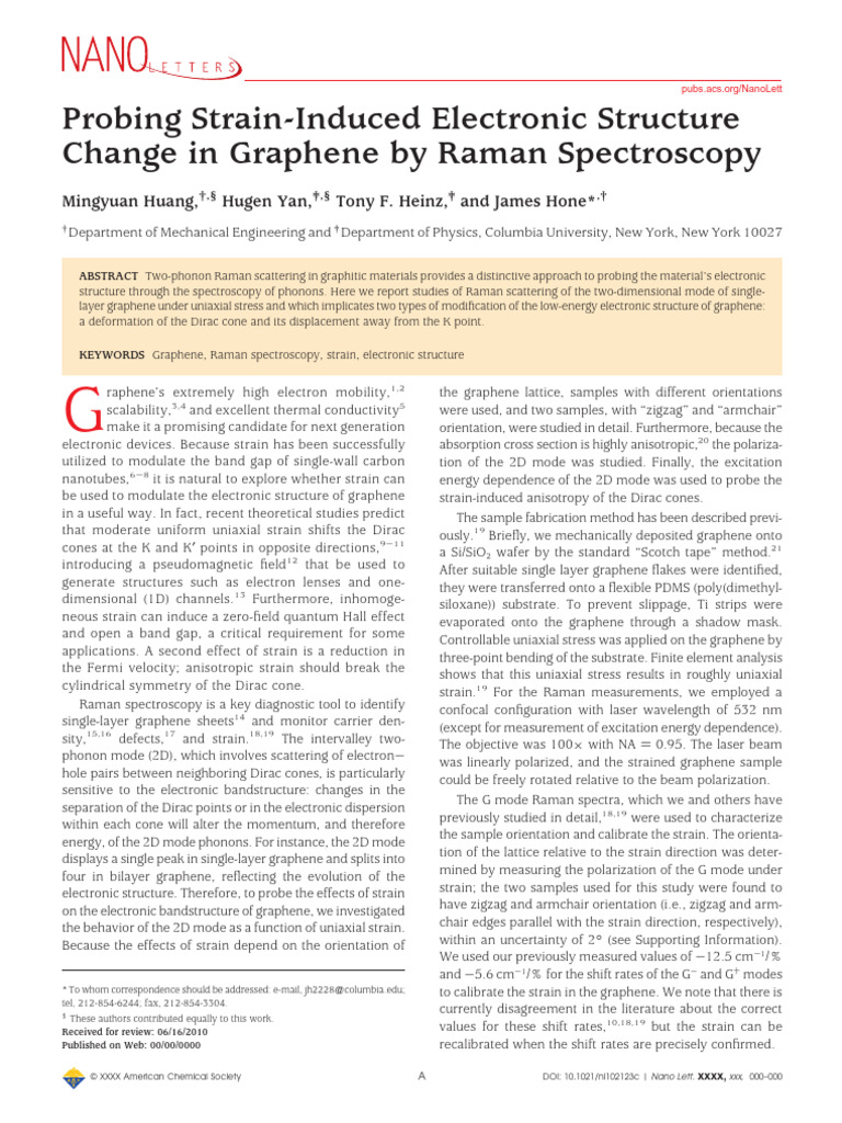 Nl102123c-Probing Strain-Induced Electronic Structure Change in Graphene by Raman Spectros | PDF