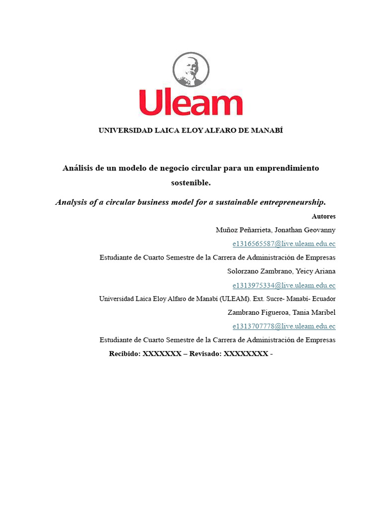 Análisis de Un Modelo de Negocio Circular para Un Emprendimiento Sostenibler-Articulo cientifico ...