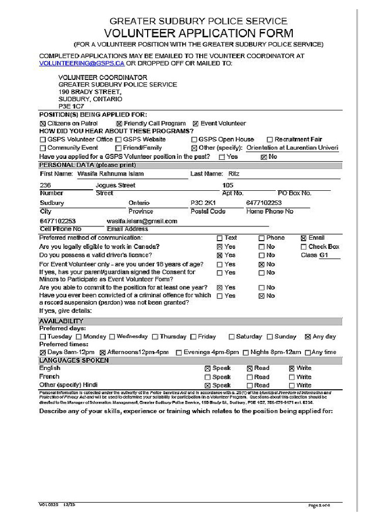 Volunteer Application form | PDF