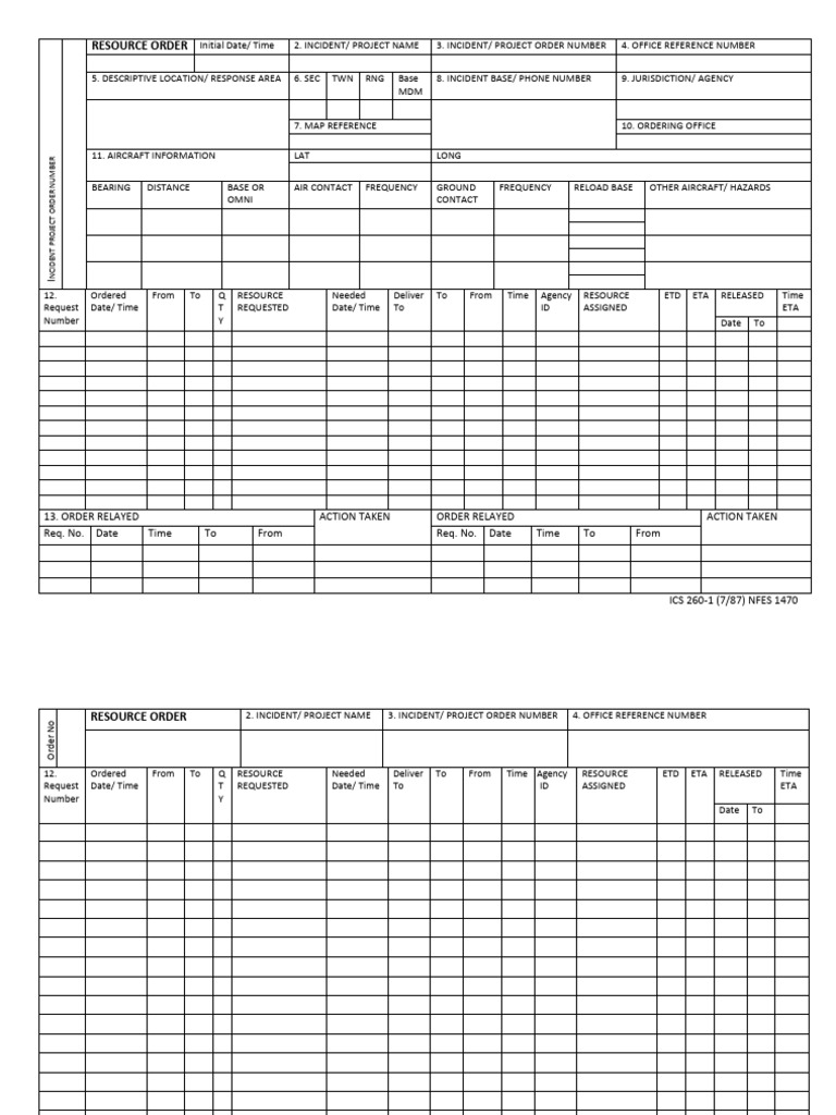 Ics Form 260, Resource Order | PDF