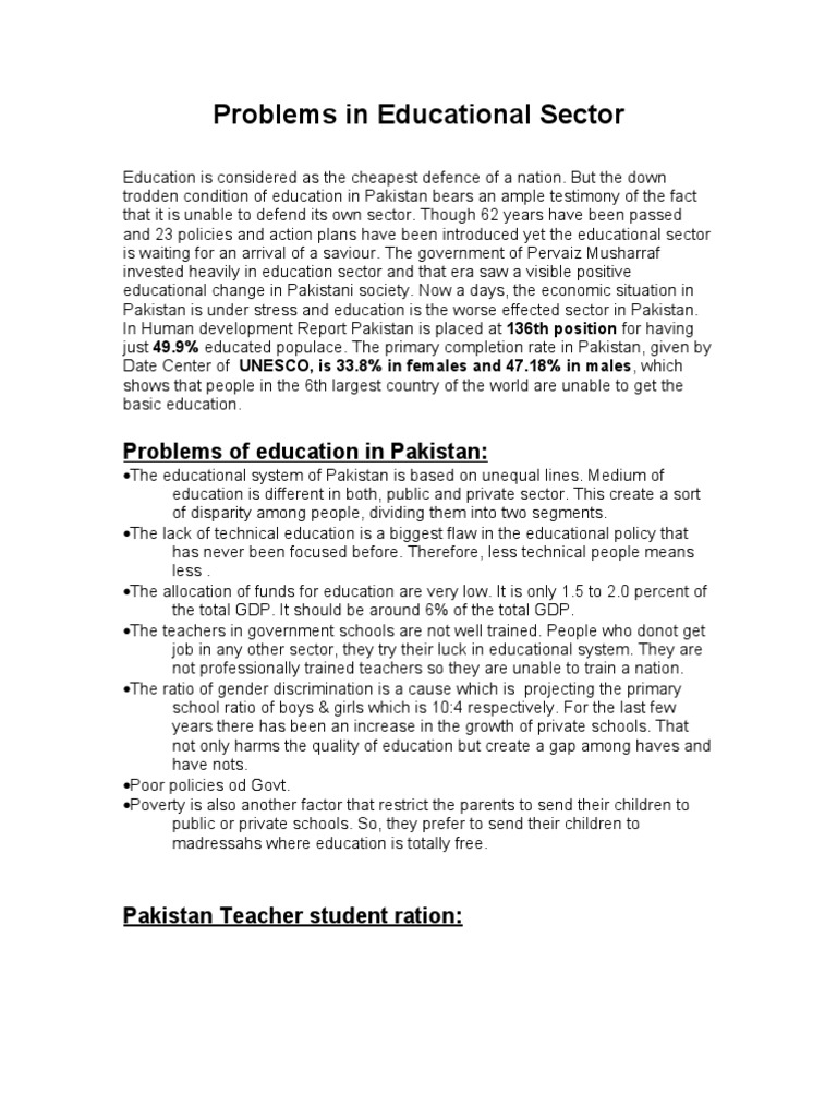 Problems in Educational Sector | PDF